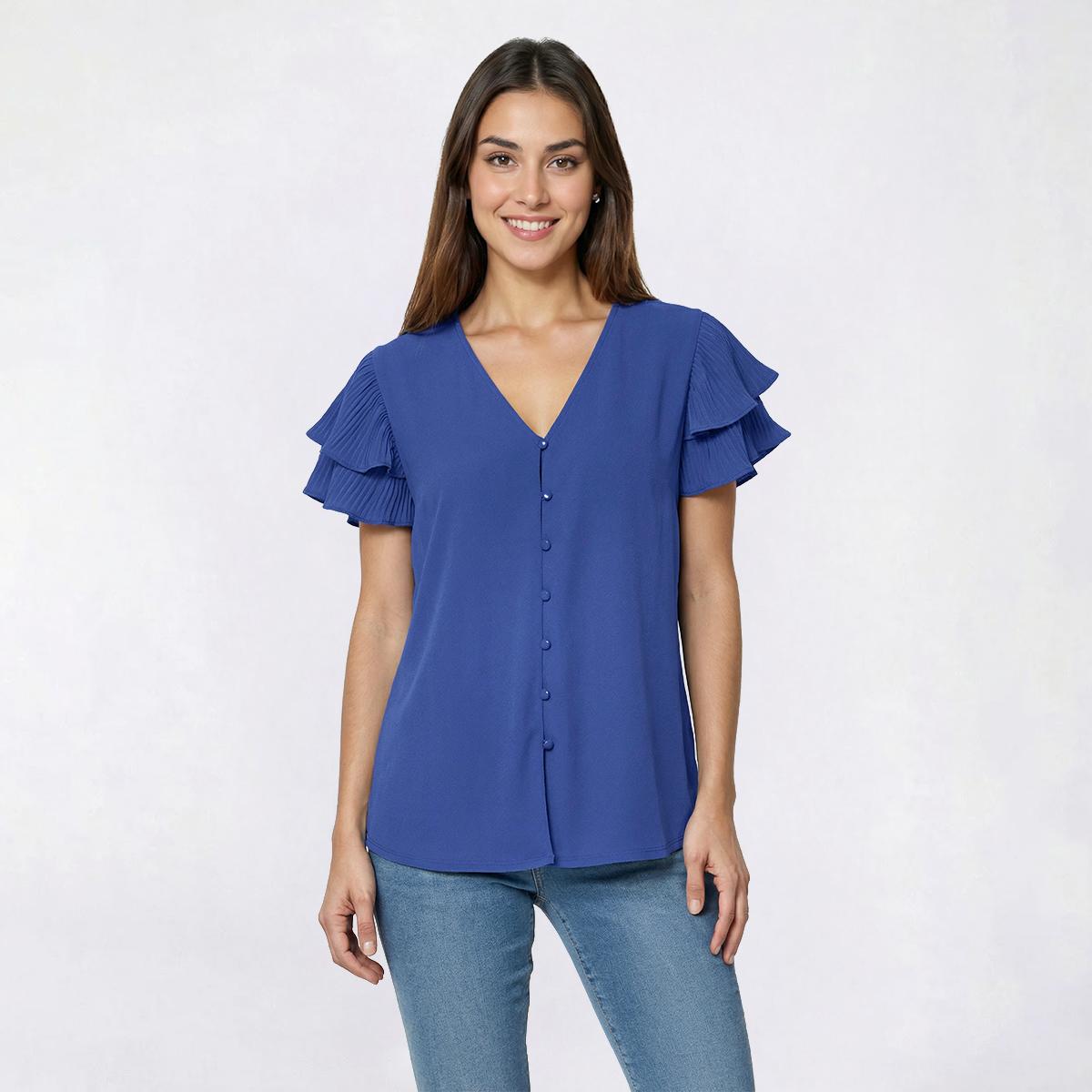 Click here for Womens Adrianna Papell Pleated Flutter Sleeve V Ne... prices